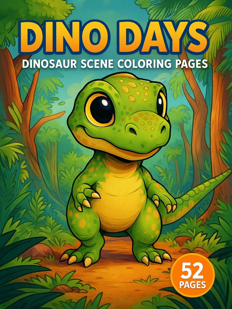 Dino Days – 52 Dinosaur Scene Coloring Pages - Color Cafe Press ...